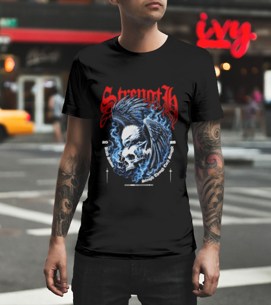 Strength 2026 Brand Studios Eagle Skull Strength Through Every Struggle T-Shirt