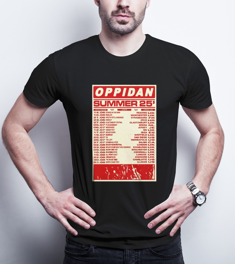 Oppidan Summer Tour 2025 Concert Dates Across UK Europe Canada USA T-Shirt
