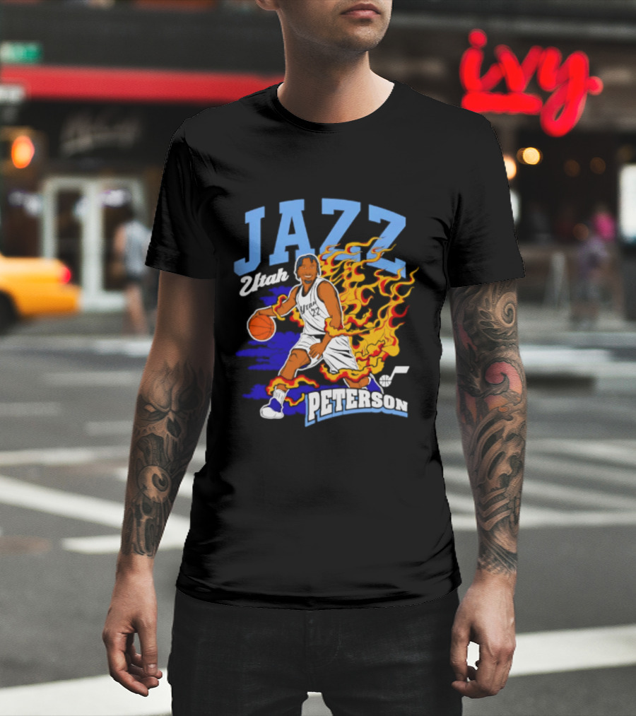 Utah Jazz Darryn Peterson Fiery Basketball Action Fan T-Shirt
