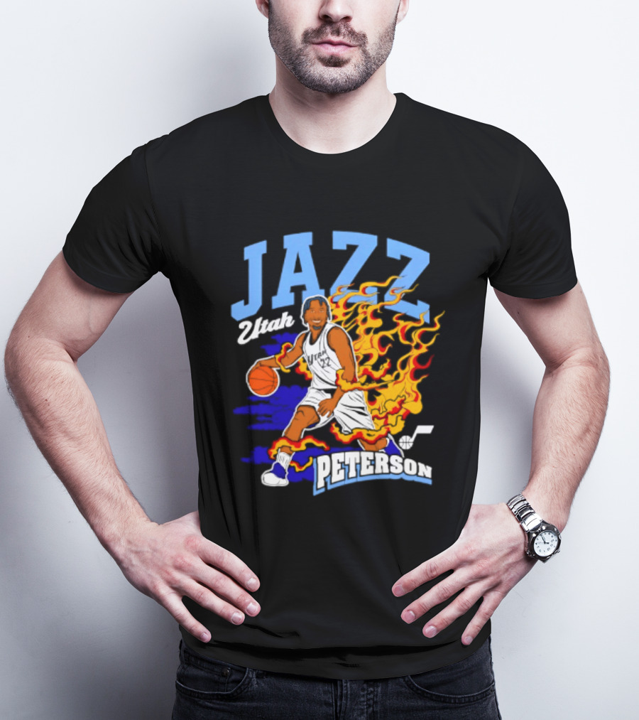 Utah Jazz Darryn Peterson Fiery Basketball Action Fan T-Shirt