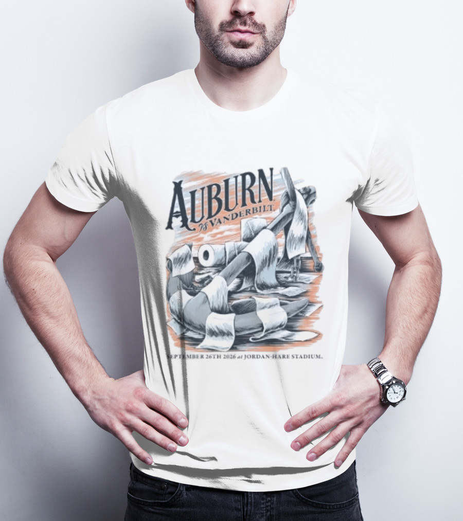 Auburn Vs Vanderbilt September 26th 2026 Jordan Hare Stadium Gameday Football Matchup Toilet Paper War Scene T-Shirt