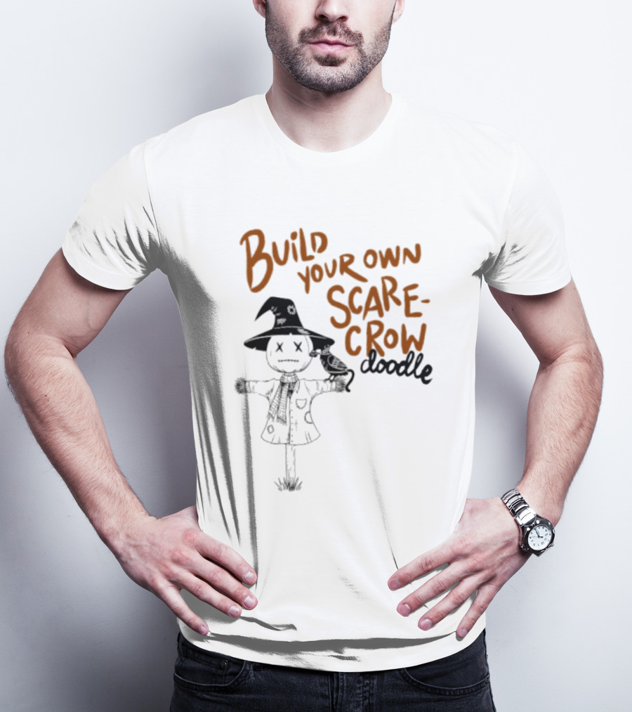 Build Your Own Scarecrow Doodle Halloween Tetedoodles T-Shirt