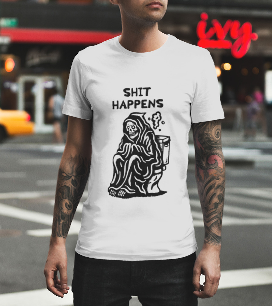 Shit Happens Grim Reaper Skeleton On Toilet T-Shirt
