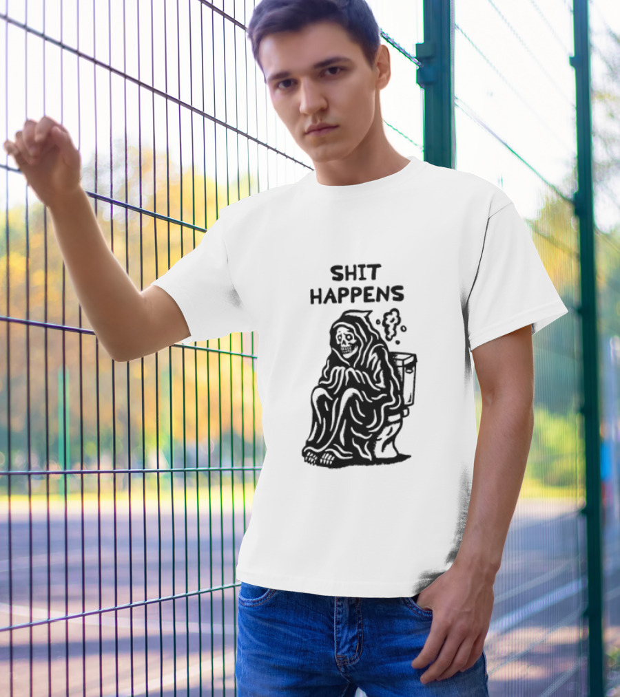 Shit Happens Grim Reaper Skeleton On Toilet T-Shirt