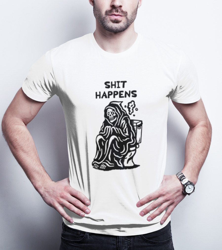 Shit Happens Grim Reaper Skeleton On Toilet T-Shirt