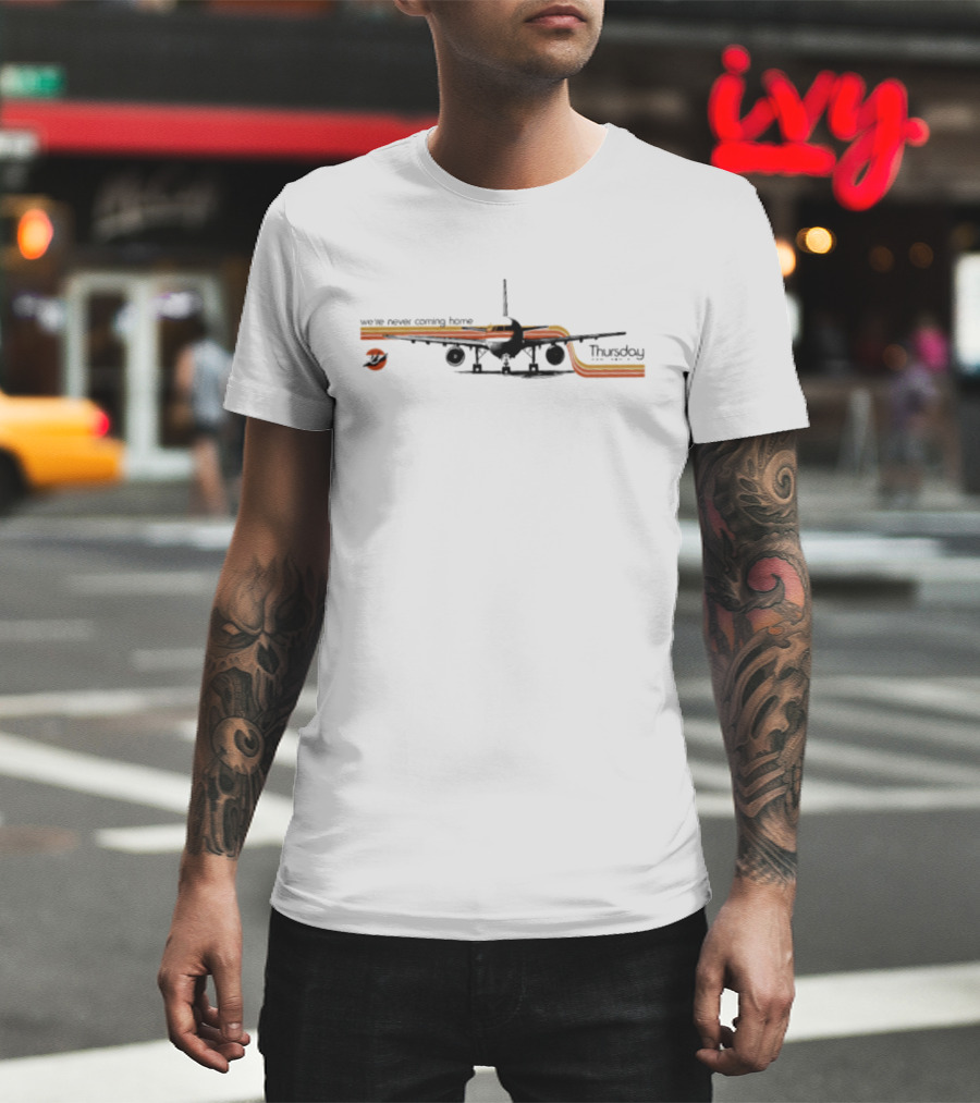 We're Never Coming Home Plane Thursday Orange Stripes T-Shirt