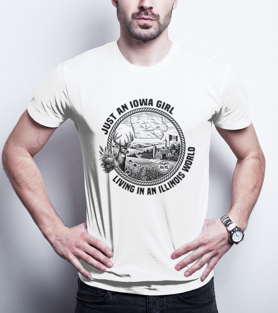 Just An Iowa Girl Living In An Illinois World Retro Farm Landscape T-Shirt