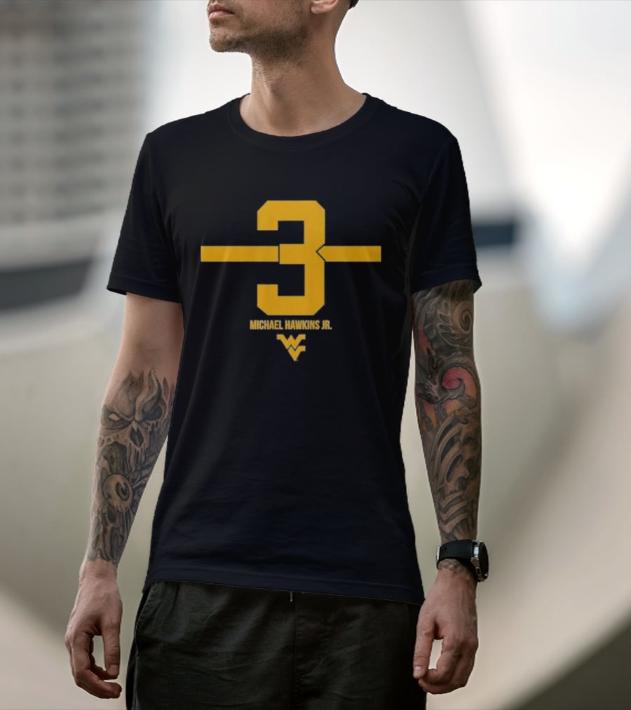 West Virginia 3 Michael Hawkins Jr. WVU Football Number T-Shirt