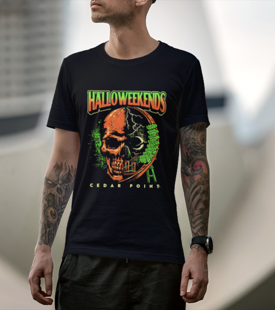 Halloweekends Cedar Point Skull Ride Neon Halloween T-Shirt