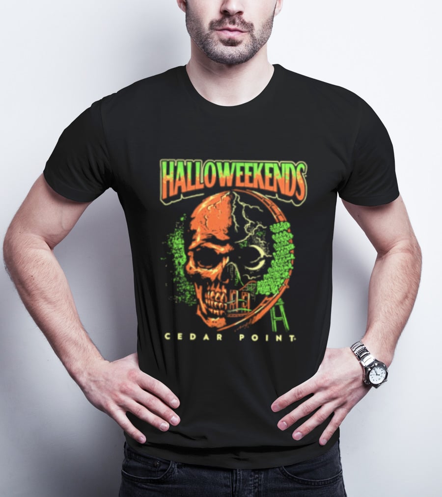 Halloweekends Cedar Point Skull Ride Neon Halloween T-Shirt