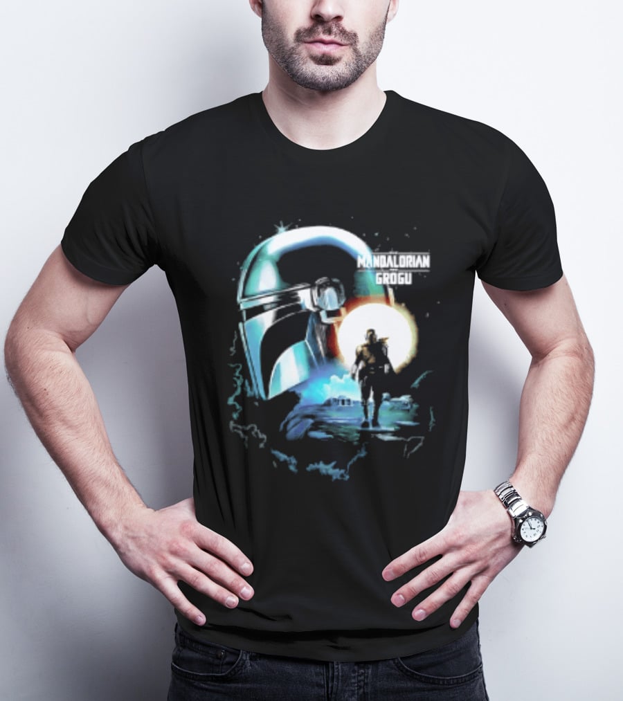 The Mandalorian And Grogu Helmet Silhouette Star Wars Disney Plus Series T-Shirt