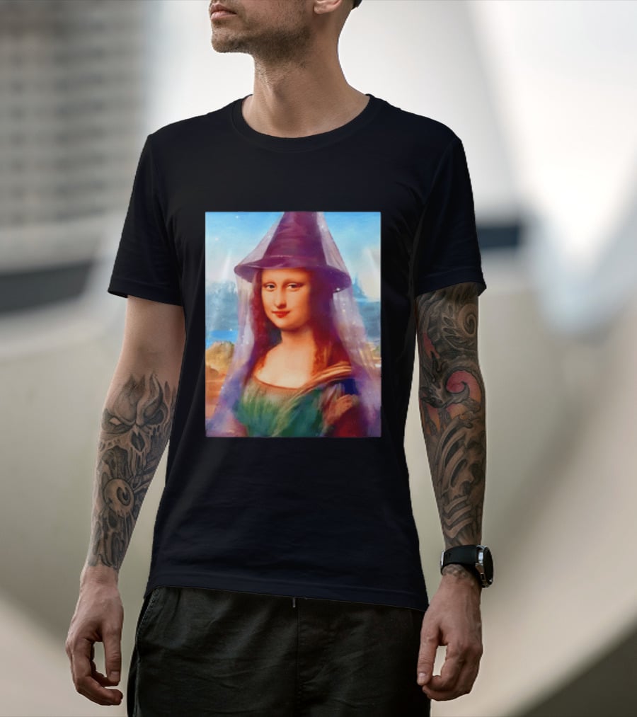 Mona Lisa Witch Hat Magical Painting Twist T-Shirt