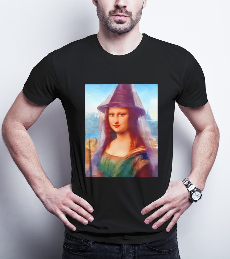Mona Lisa Witch Hat Magical Painting Twist T-Shirt