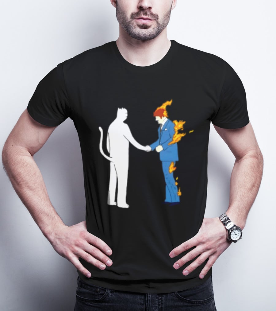 Rip N Dip Cat Handshake Burning Man Suit On Fire T-Shirt