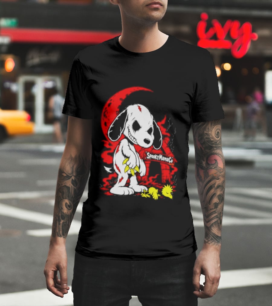 SpookyMamaCo Zombie Snoopy Woodstock Red Moon Halloween T-Shirt