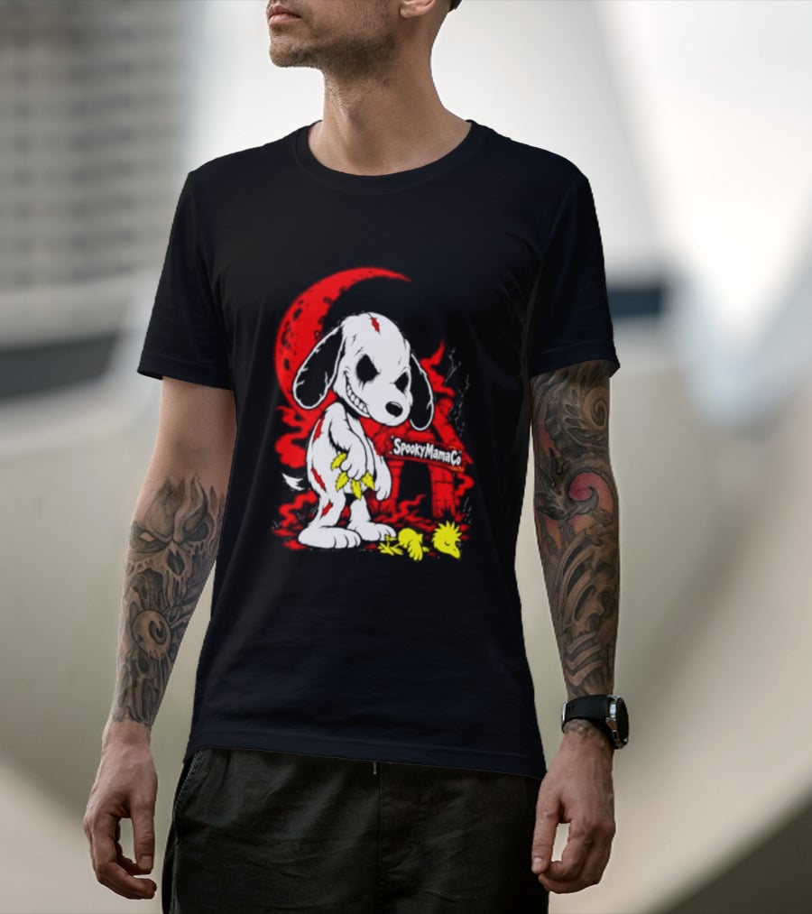 SpookyMamaCo Zombie Snoopy Woodstock Red Moon Halloween T-Shirt