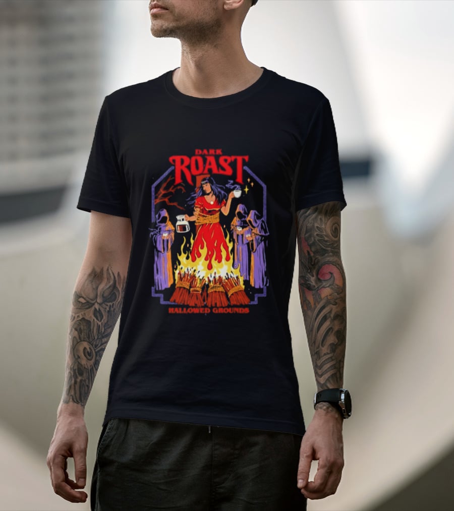 Dark Roast Hallowed Grounds Coffee Witch Brewing Flames And Rituals T-Shirt
