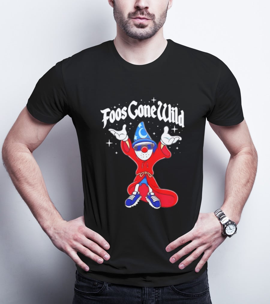Foos Gone Wild Wizard Streetwear Cartoon Character With Blue Hat And Sunglasses T-Shirt