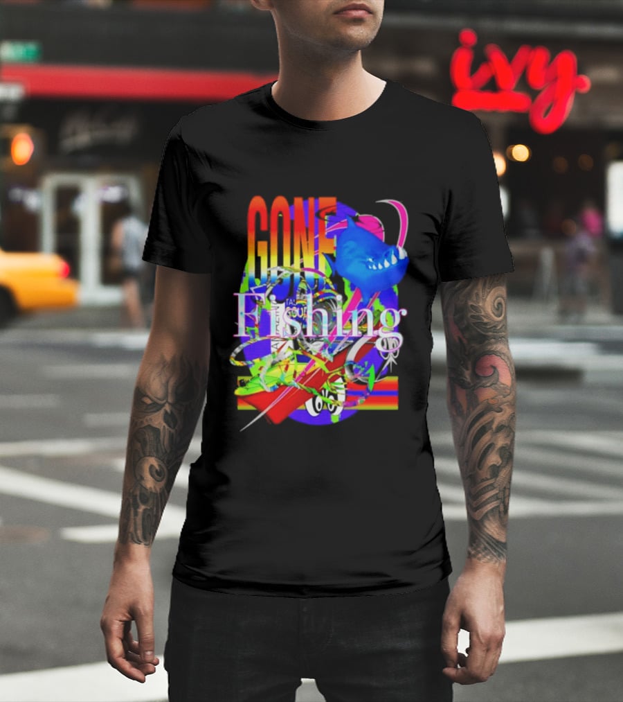 Gone Fishing Shark Rainbow Kayak Adventure T-Shirt