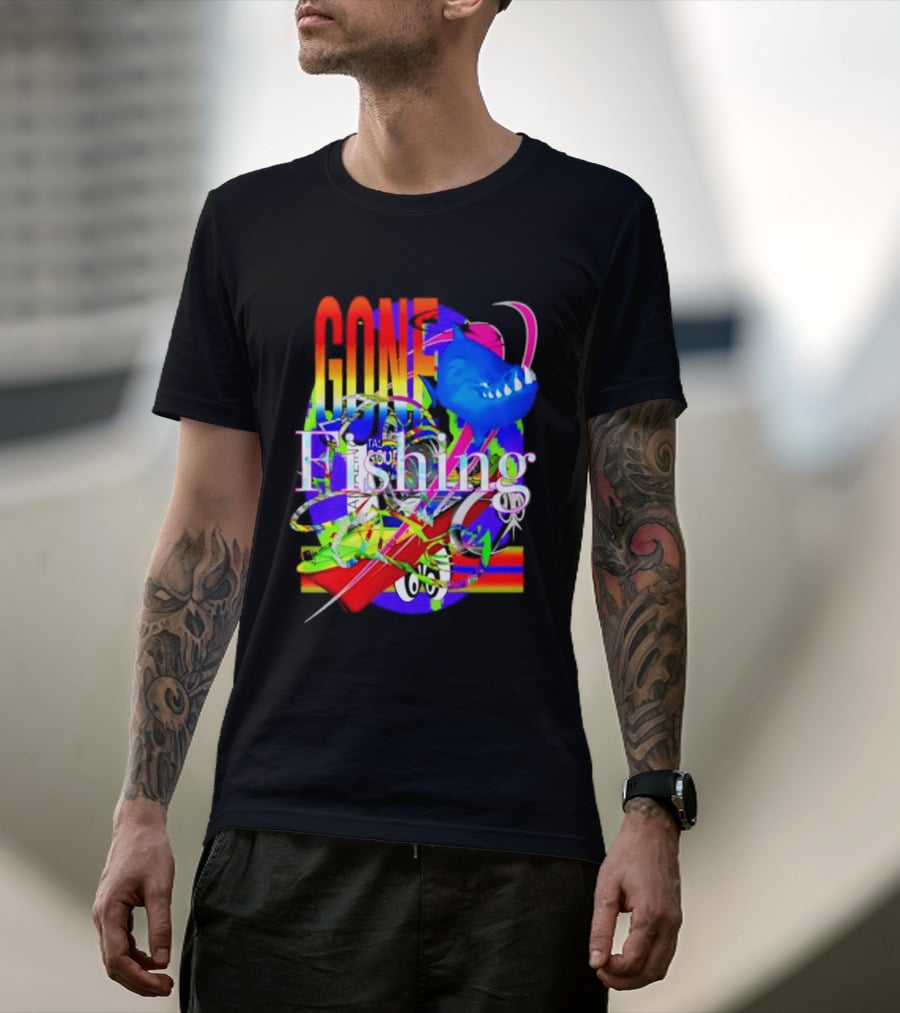 Gone Fishing Shark Rainbow Kayak Adventure T-Shirt
