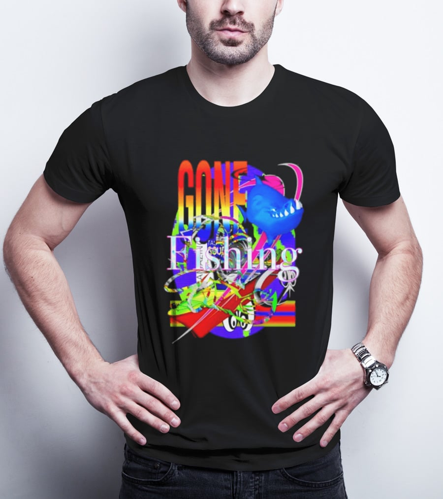 Gone Fishing Shark Rainbow Kayak Adventure T-Shirt