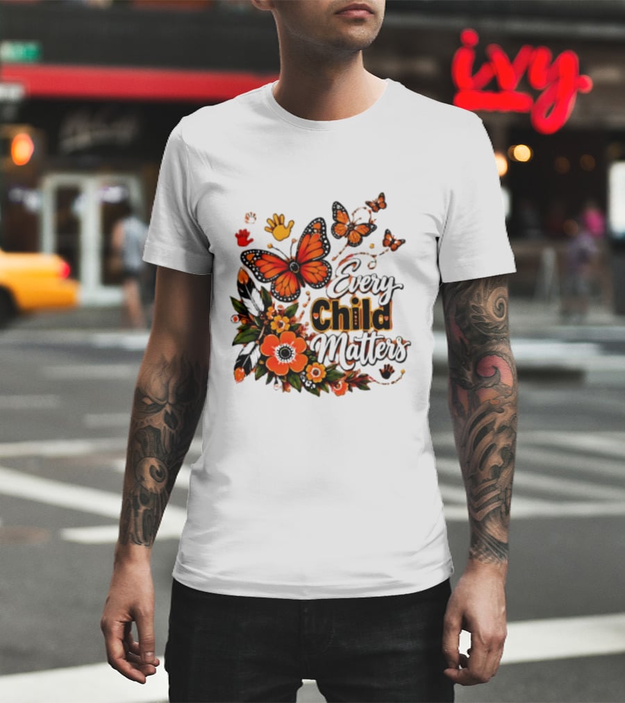 Every Child Matters Orange Butterfly Native Floral Anti Bully Kindness T-Shirt