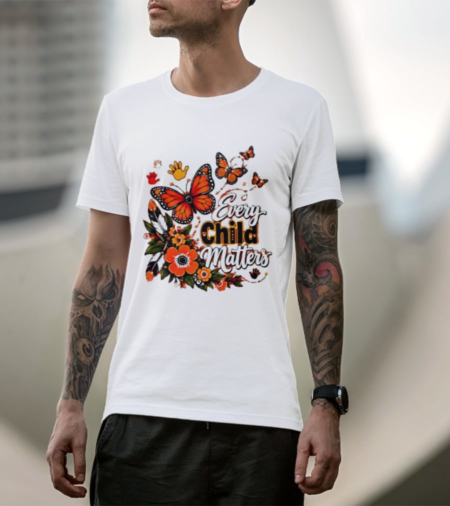 Every Child Matters Orange Butterfly Native Floral Anti Bully Kindness T-Shirt