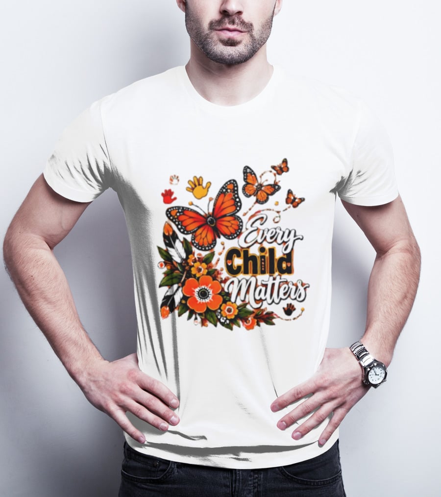 Every Child Matters Orange Butterfly Native Floral Anti Bully Kindness T-Shirt