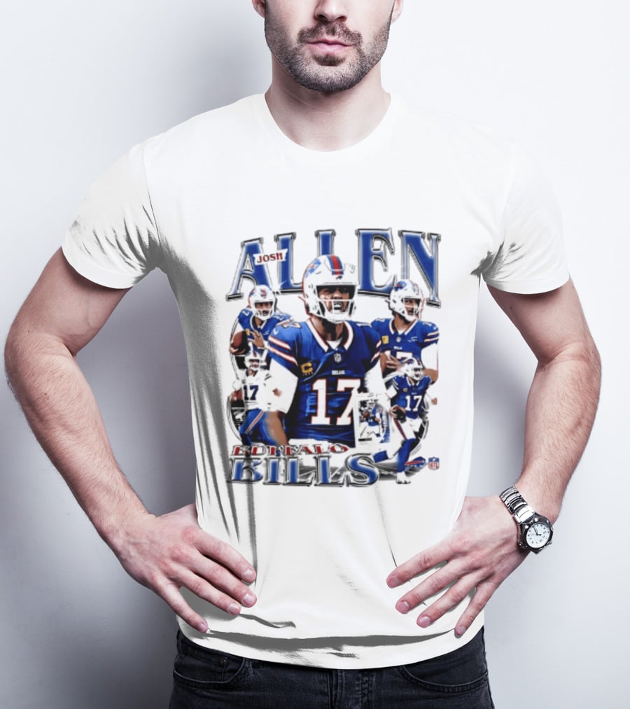 Josh Allen Buffalo Bills NFL Player Collage Featuring Number 17 Football Star T-Shirt