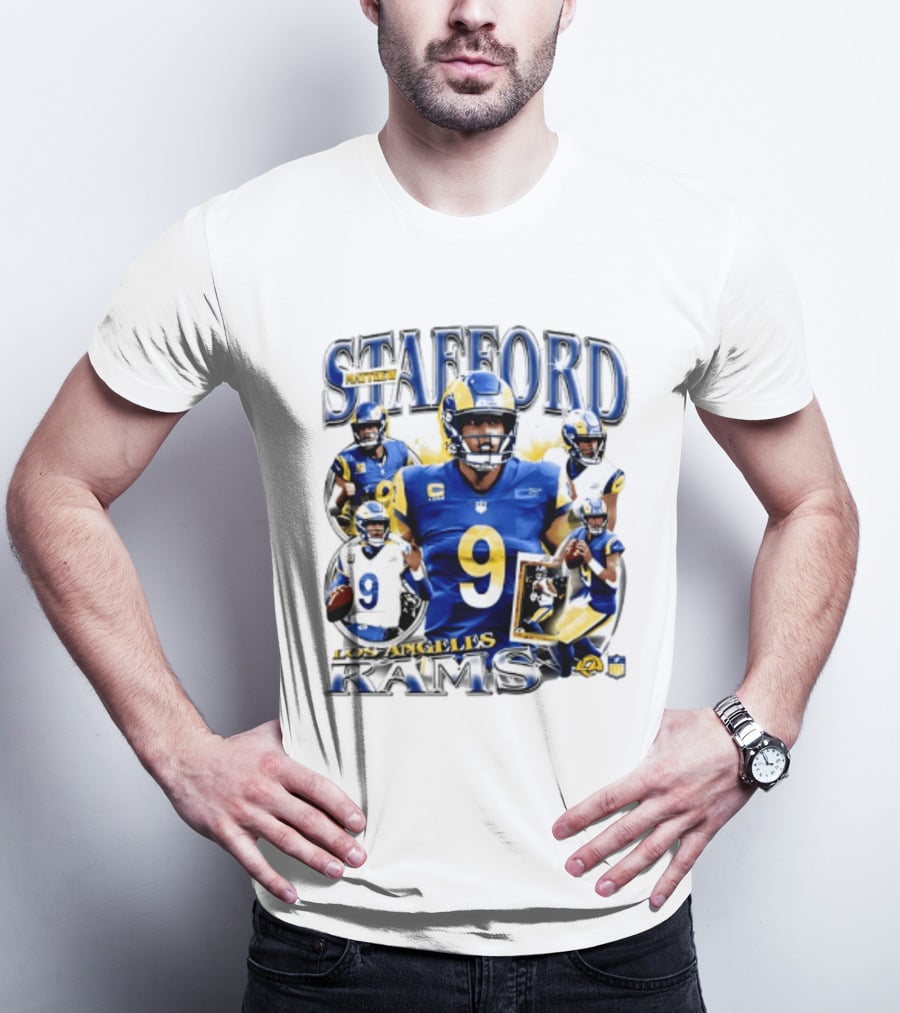Matthew Stafford Los Angeles Rams 2026 Player Collage Number 9 Helmet Action Photos T-Shirt