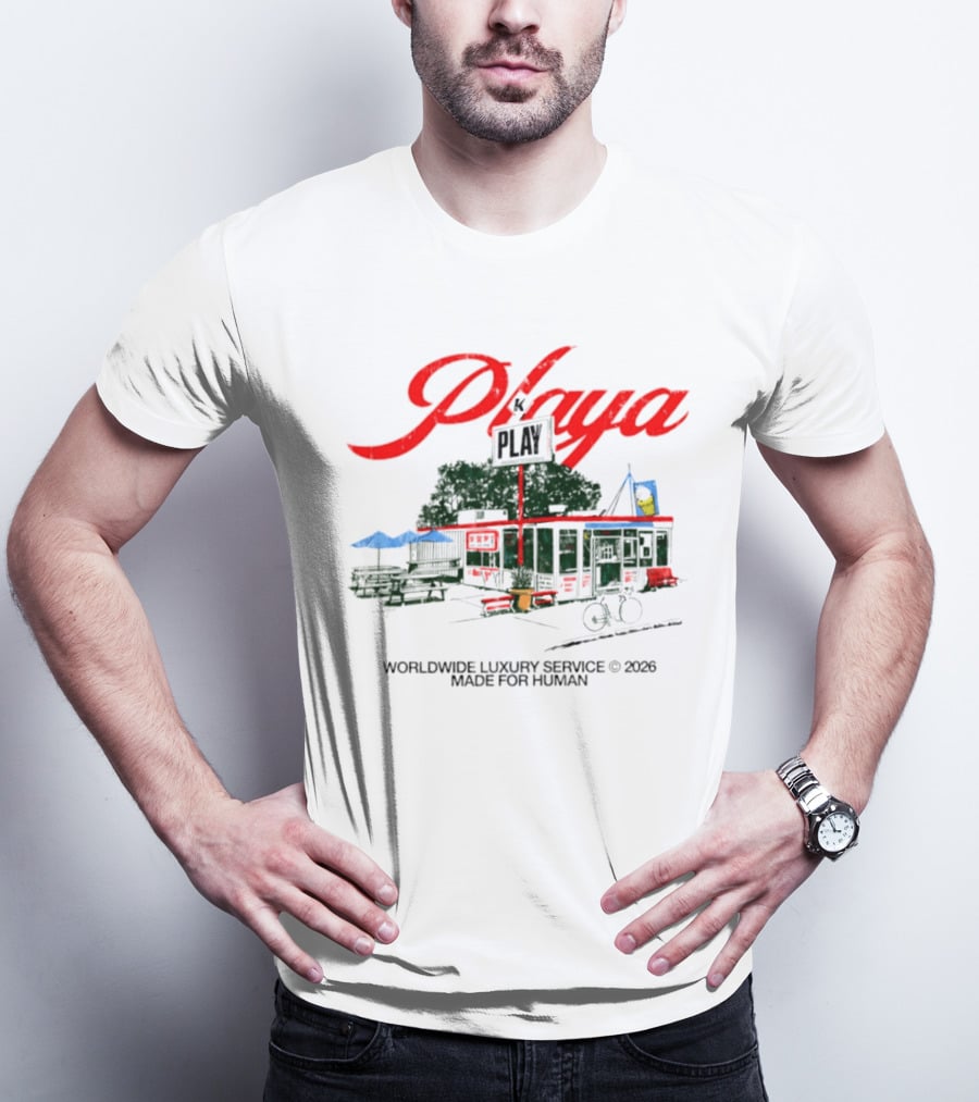 Playa K Play Worldwide Luxury Service 2026 Made For Human Bicycle Outdoor Scene T-Shirt
