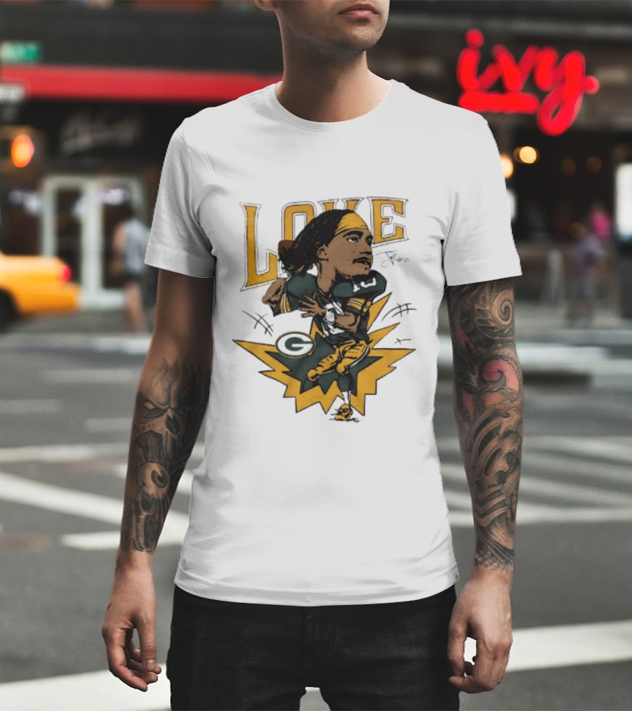 Green Bay Packers Jordan Love Caricature Football Star T-Shirt