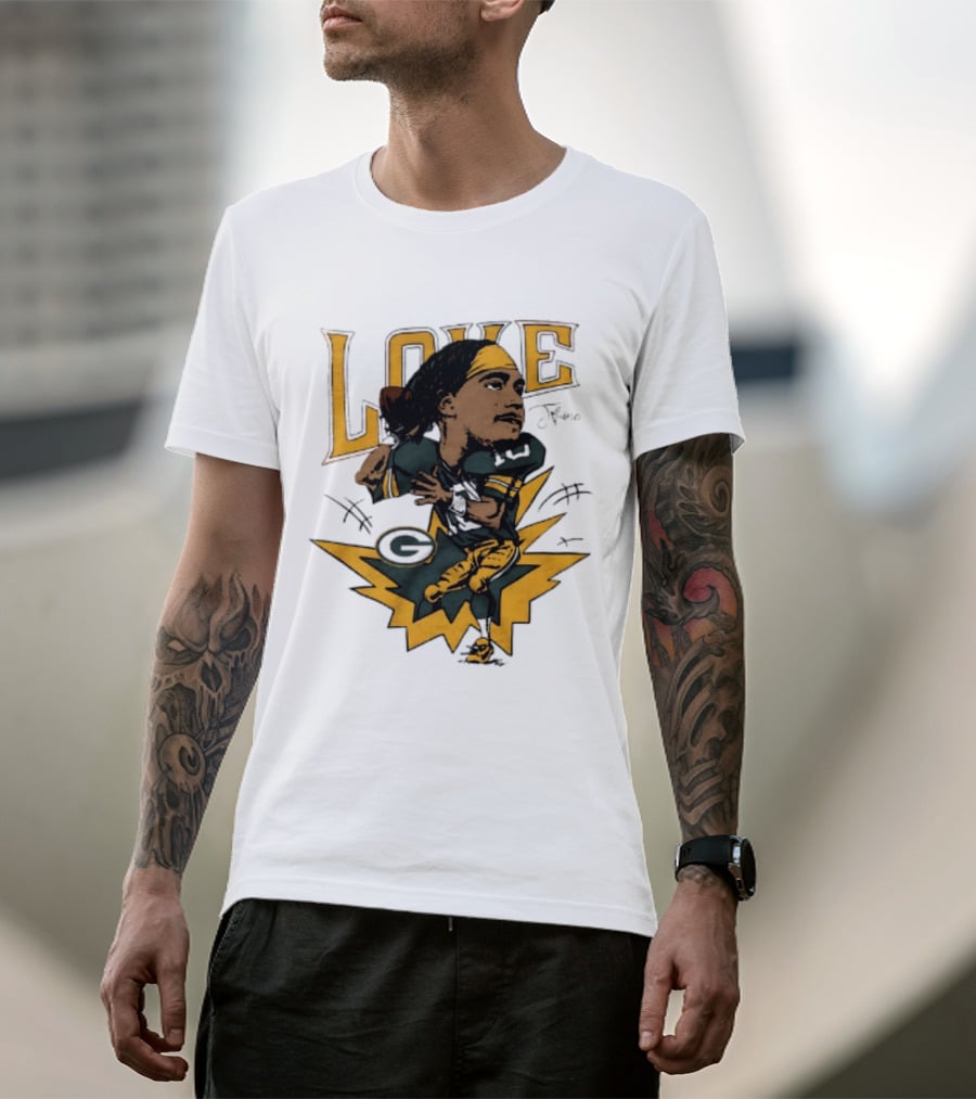 Green Bay Packers Jordan Love Caricature Football Star T-Shirt