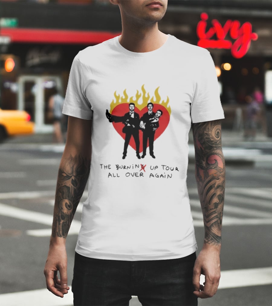 Jonas Brothers Burnin' Up Tour All Over Again Heart Flames Silhouette 2026 T-Shirt
