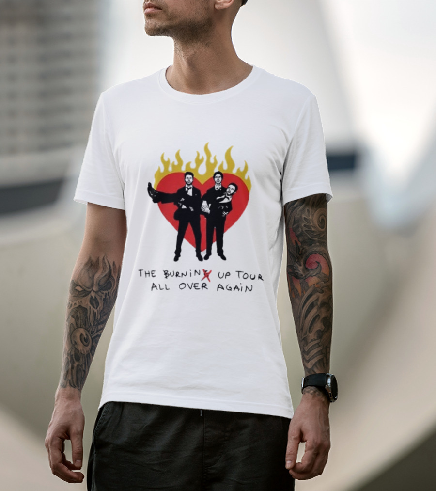 Jonas Brothers Burnin' Up Tour All Over Again Heart Flames Silhouette 2026 T-Shirt