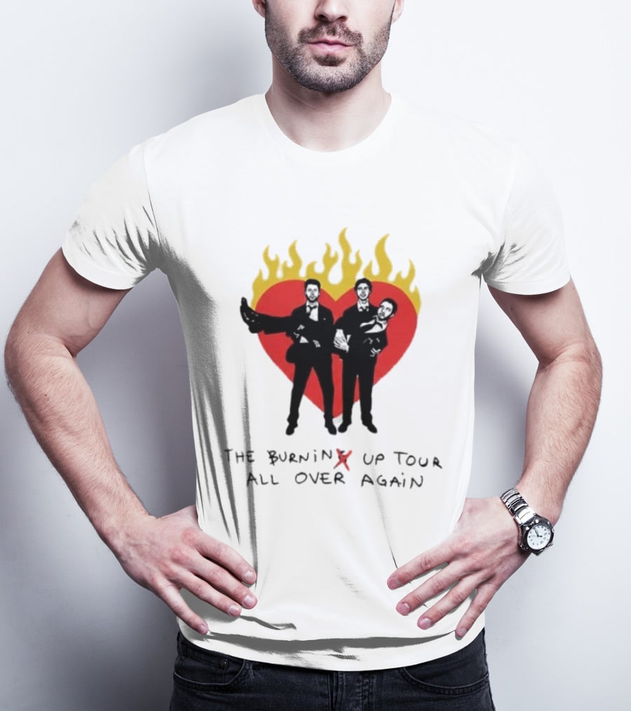 Jonas Brothers Burnin' Up Tour All Over Again Heart Flames Silhouette 2026 T-Shirt