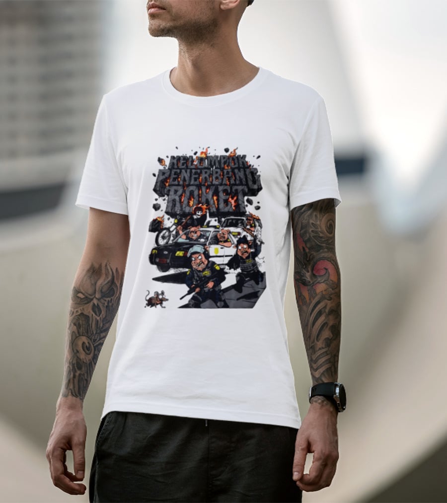 Kelompok Penerbang Roket Pig Police Bastard Burning Riot Scene T-Shirt