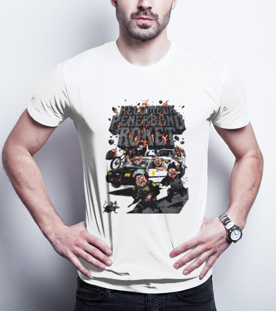 Kelompok Penerbang Roket Pig Police Bastard Burning Riot Scene T-Shirt