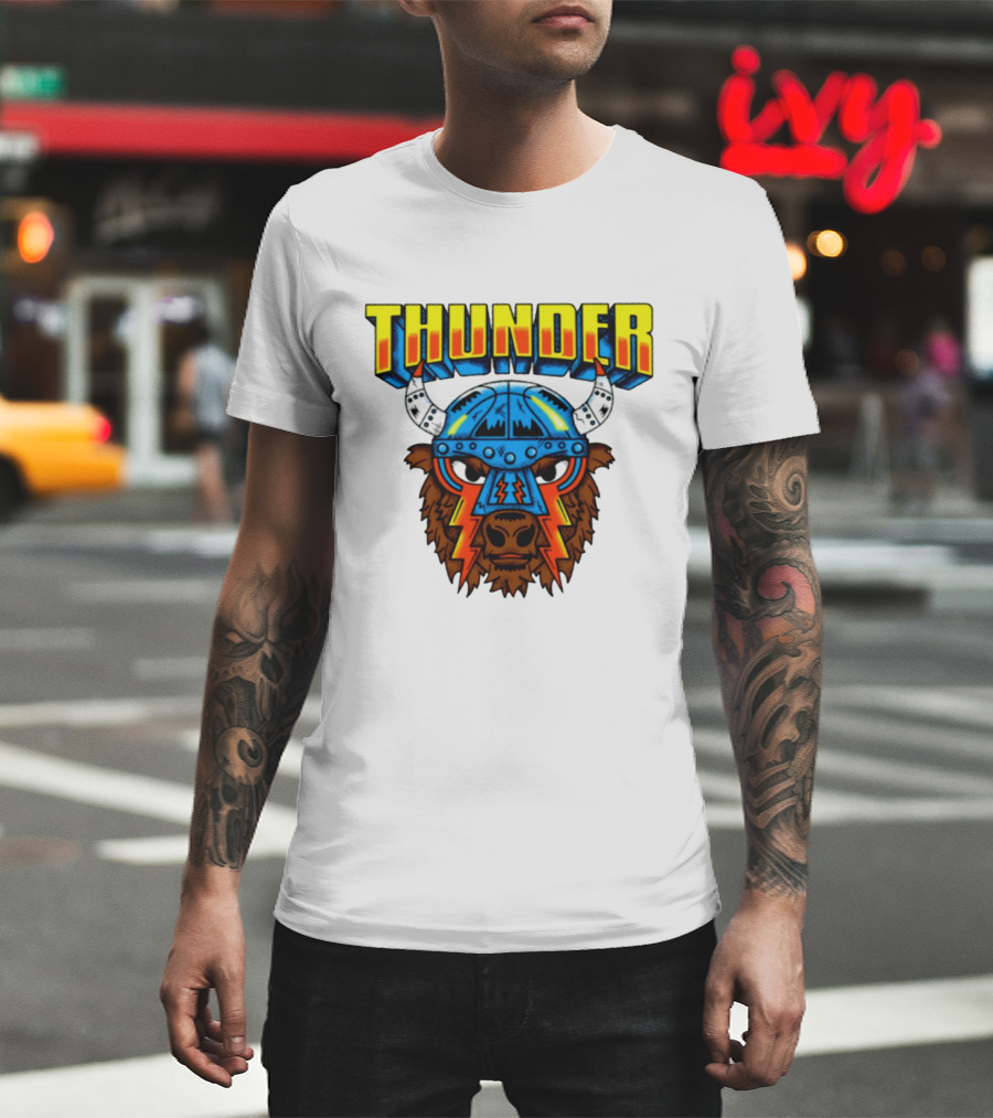Thunder Buffalo Viking Helmet Bison Basketball T-Shirt