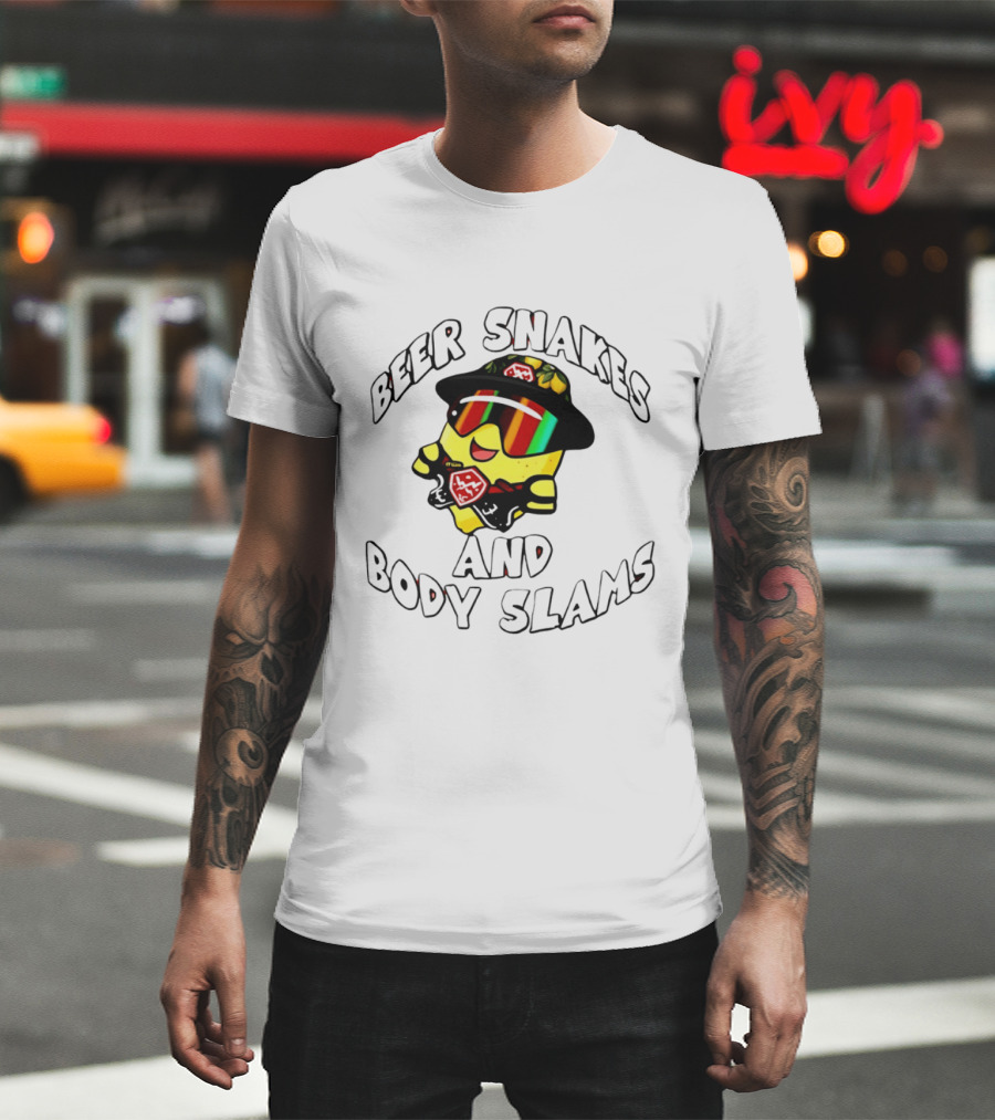 Beer Snakes And Body Slams Lemon Guy Fun Retro 90s T-Shirt