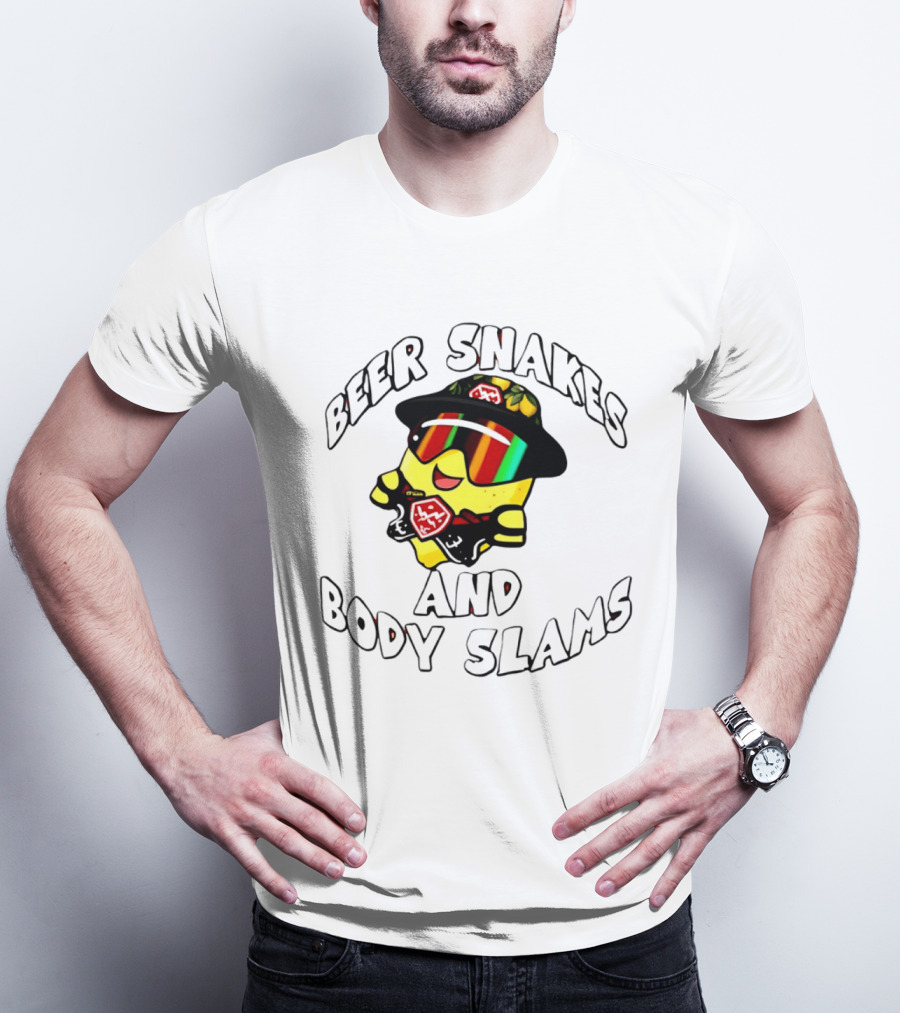 Beer Snakes And Body Slams Lemon Guy Fun Retro 90s T-Shirt