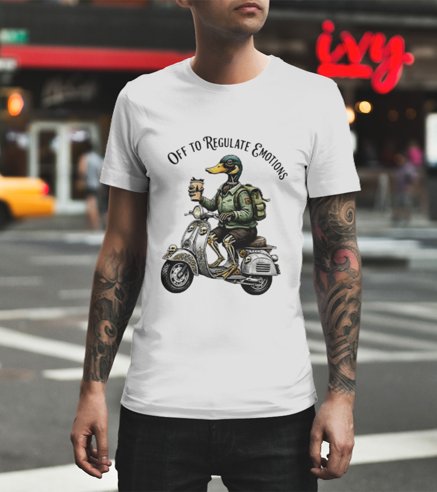 Off To Regulate Emotions Duck Scooter Coffee Adventure T-Shirt