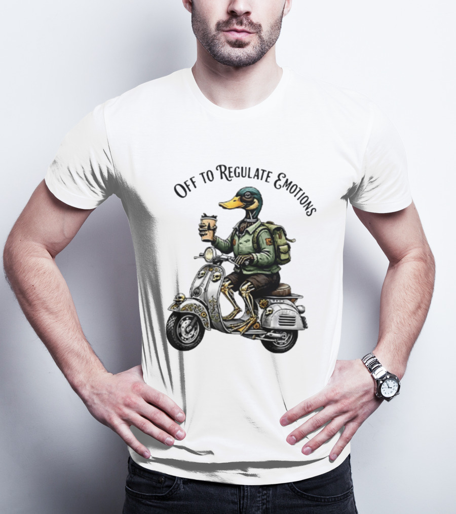 Off To Regulate Emotions Duck Scooter Coffee Adventure T-Shirt