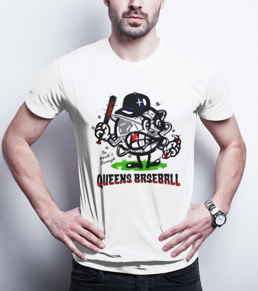 Queens Baseball The World's Borough Hot Dog Baseball Cap Cartoon T-Shirt