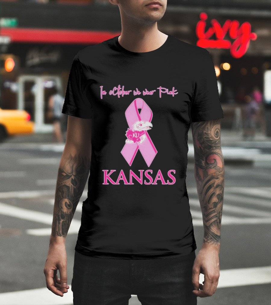 Kansas Jayhawks NCAA Football In October We Wear Pink Breast Cancer Awareness T-Shirt