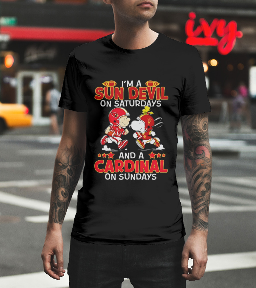 I'm A Sun Devil On Saturdays And A Cardinal On Sundays Peanuts Football Characters T-Shirt