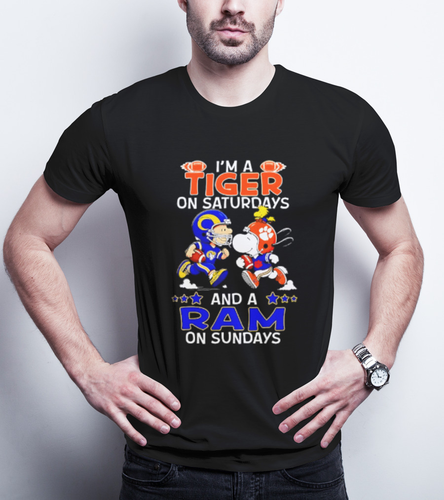 Peanuts I'm A Tiger On Saturdays And A Ram On Sundays Football Fans T-Shirt