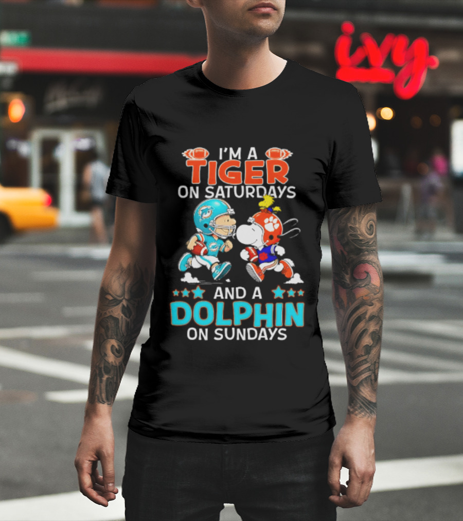 I'm A Tiger On Saturdays And A Dolphin On Sundays Peanuts Football T-Shirt