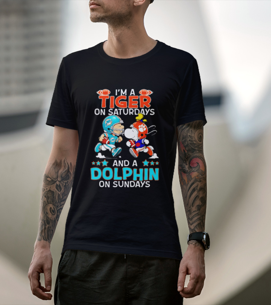 I'm A Tiger On Saturdays And A Dolphin On Sundays Peanuts Football T-Shirt