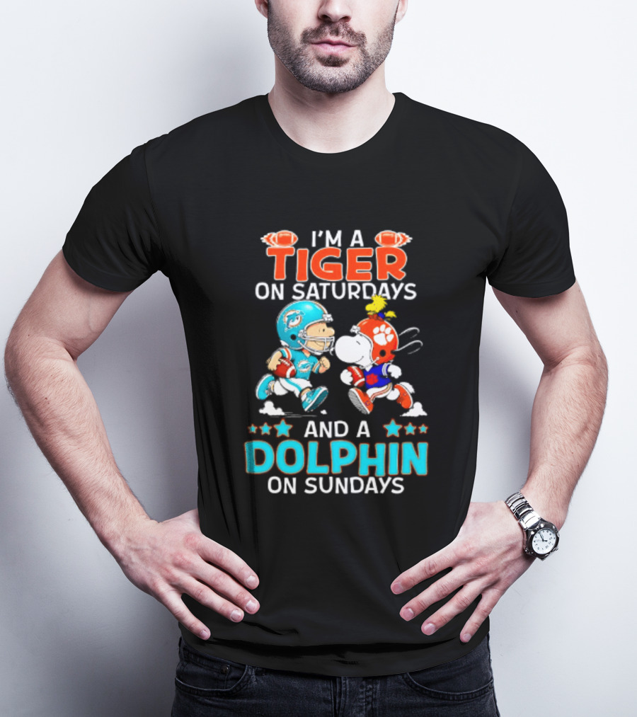 I'm A Tiger On Saturdays And A Dolphin On Sundays Peanuts Football T-Shirt
